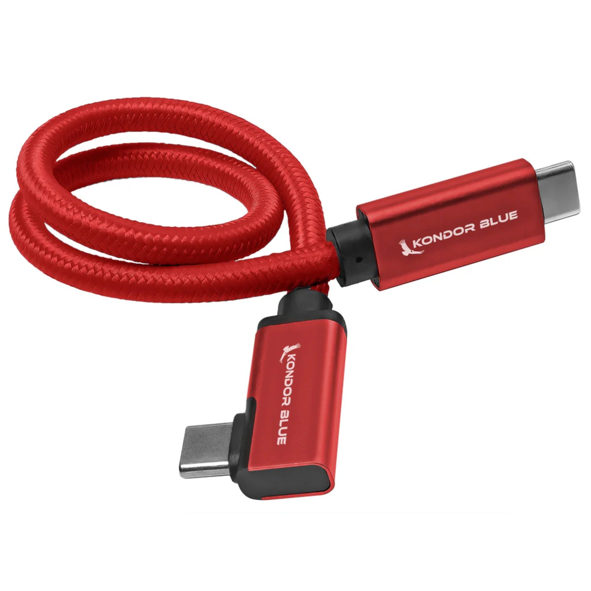 Kondor Blue Usb C To Usb C Cable Right Angle 12" Red